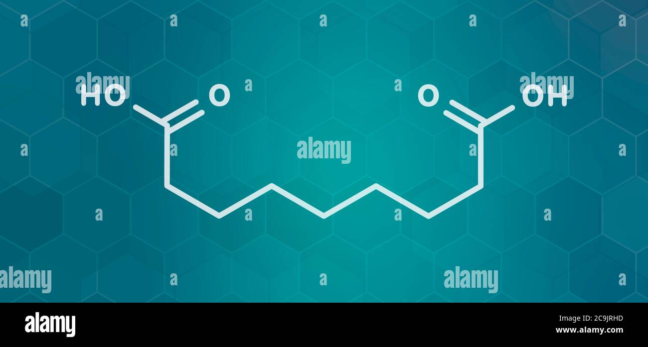 Azelaic acid (nonanedioic acid) molecule. Used in treatment of acne and ...