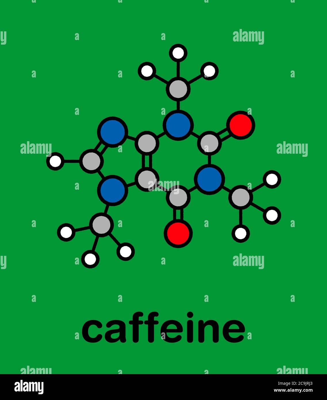Caffeine stimulant molecule. Present in coffee, tea and many soft and ...
