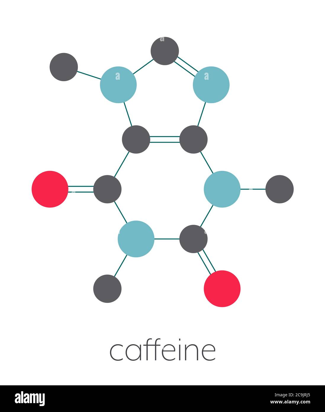 Caffeine stimulant molecule. Present in coffee, tea and many soft and ...