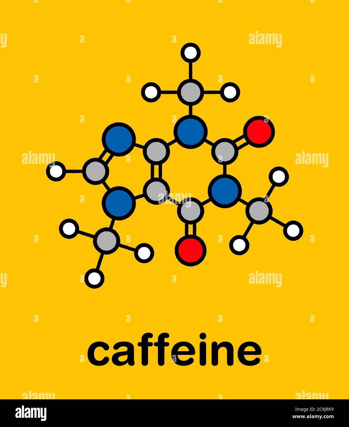 Caffeine stimulant molecule. Present in coffee, tea and many soft and ...