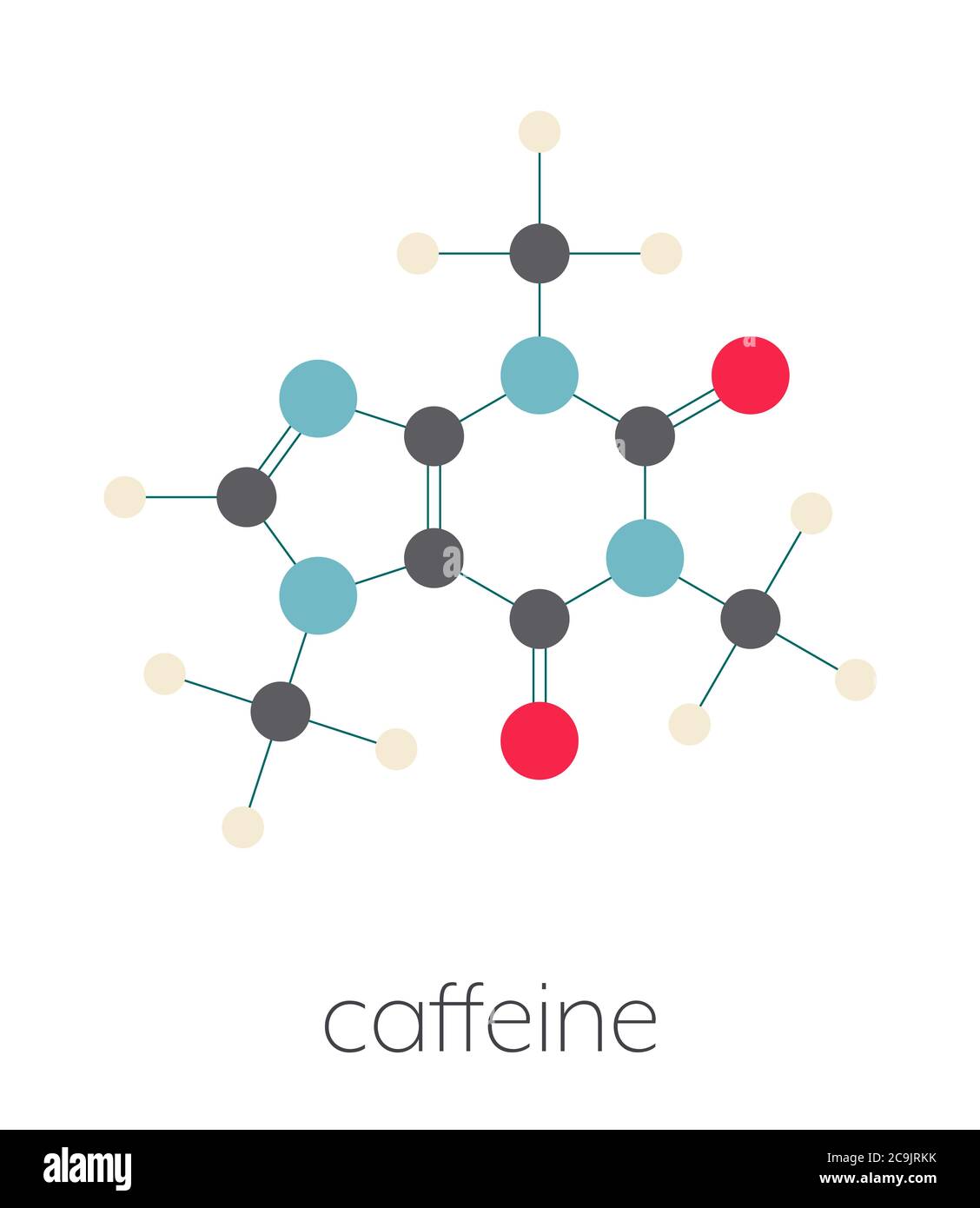 Caffeine stimulant molecule. Present in coffee, tea and many soft and ...