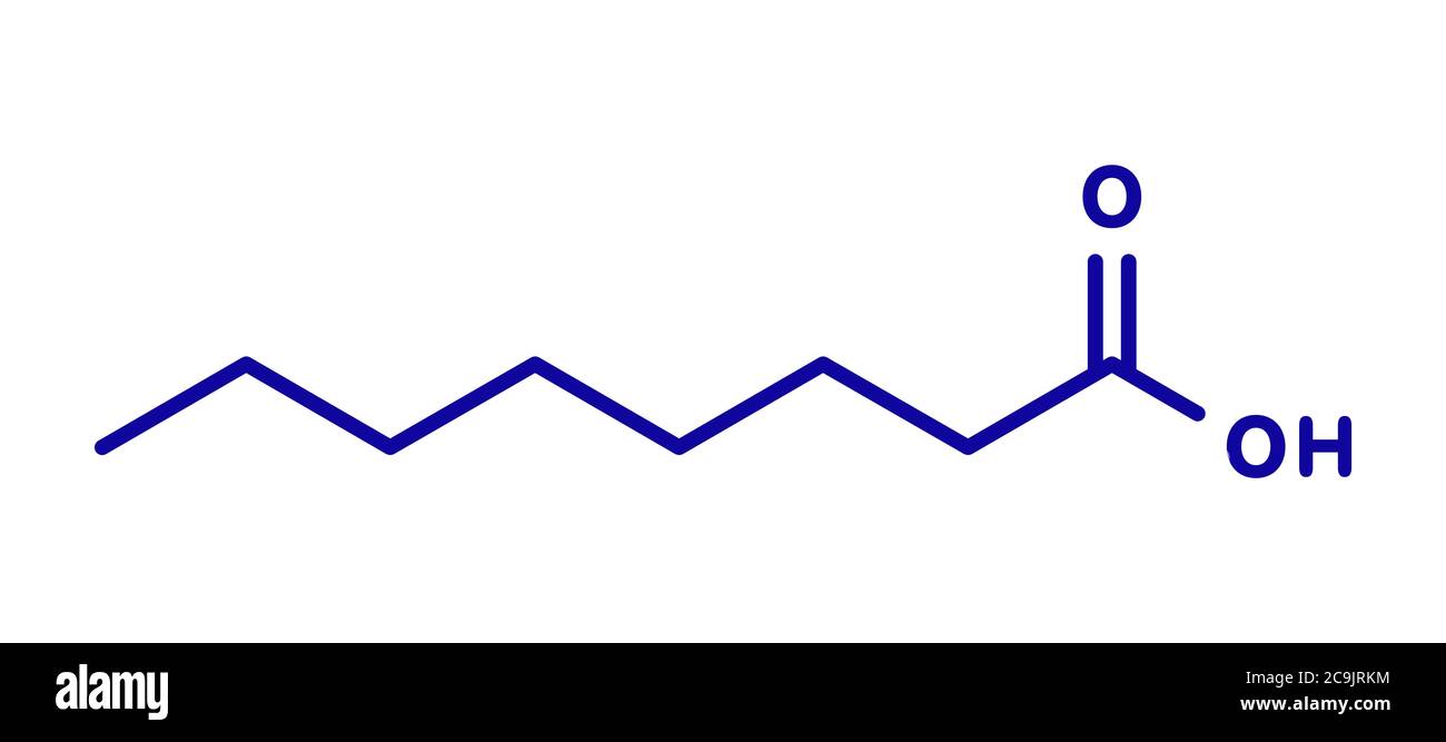 Caprylic (octanoic) acid molecule. Common saturated medium-chain fatty ...