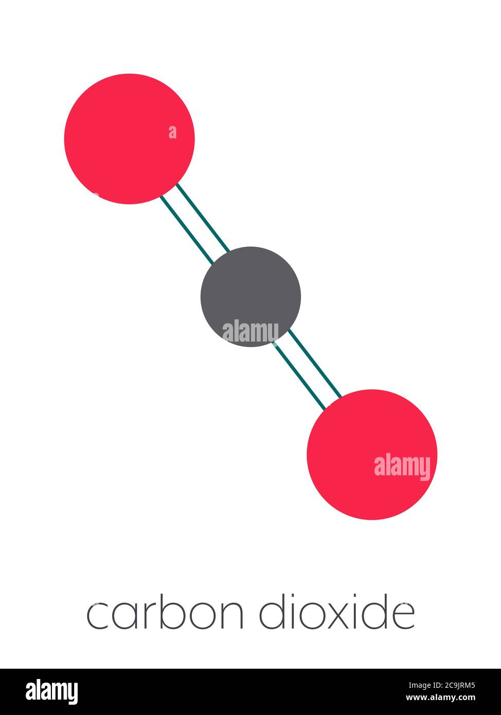 Carbon dioxide (CO2) molecule. Greenhouse gas. Stylized skeletal formula (chemical structure ...