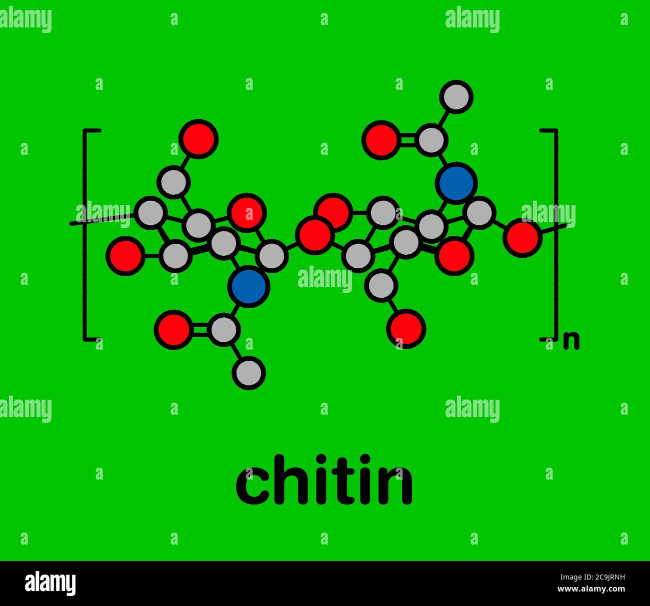 Chitin, chemical structure. Chitin is a polymer of N-acetylglucosamine ...