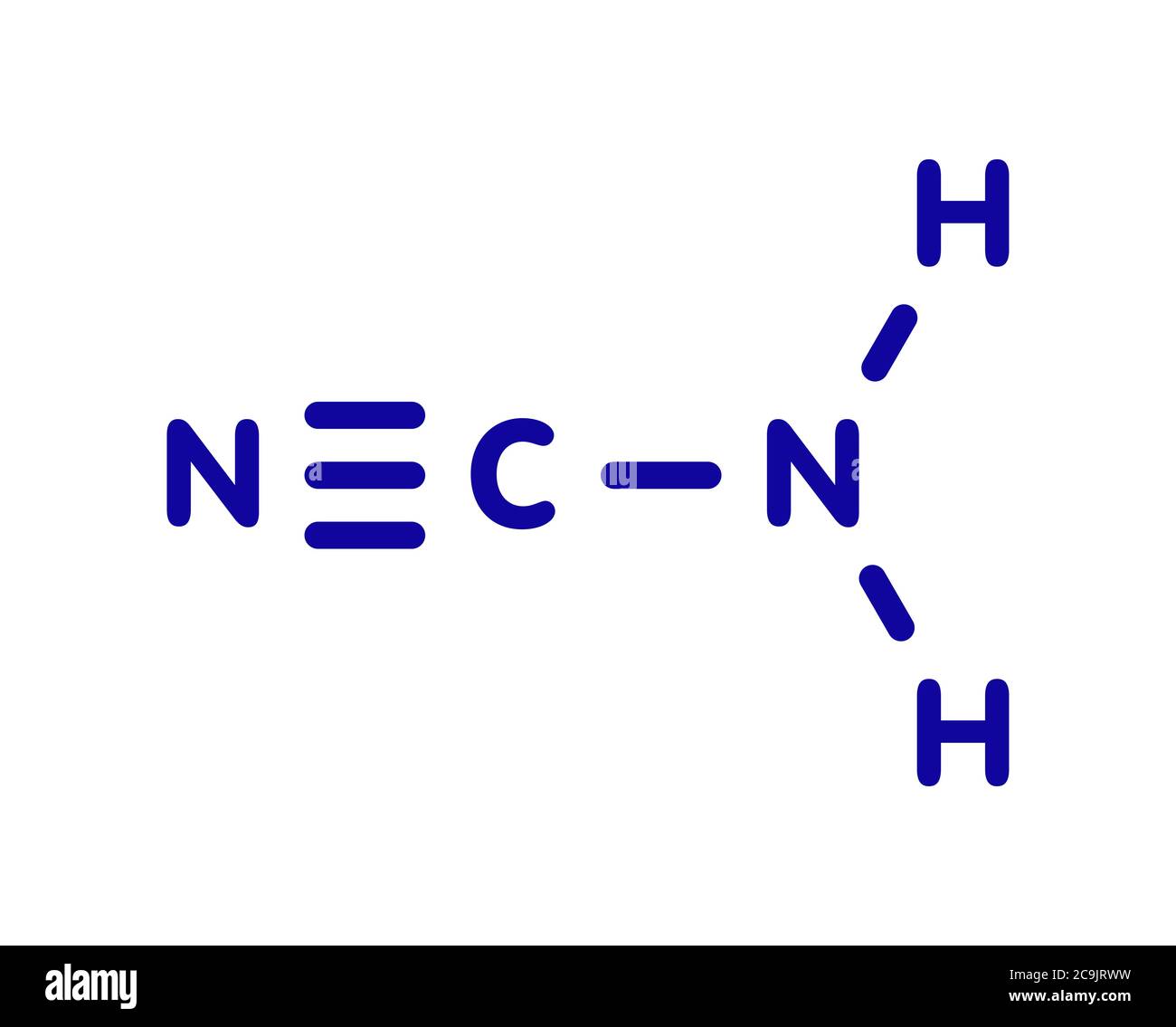 Cyanamide molecule. Used in agriculture and chemical synthesis. Blue ...
