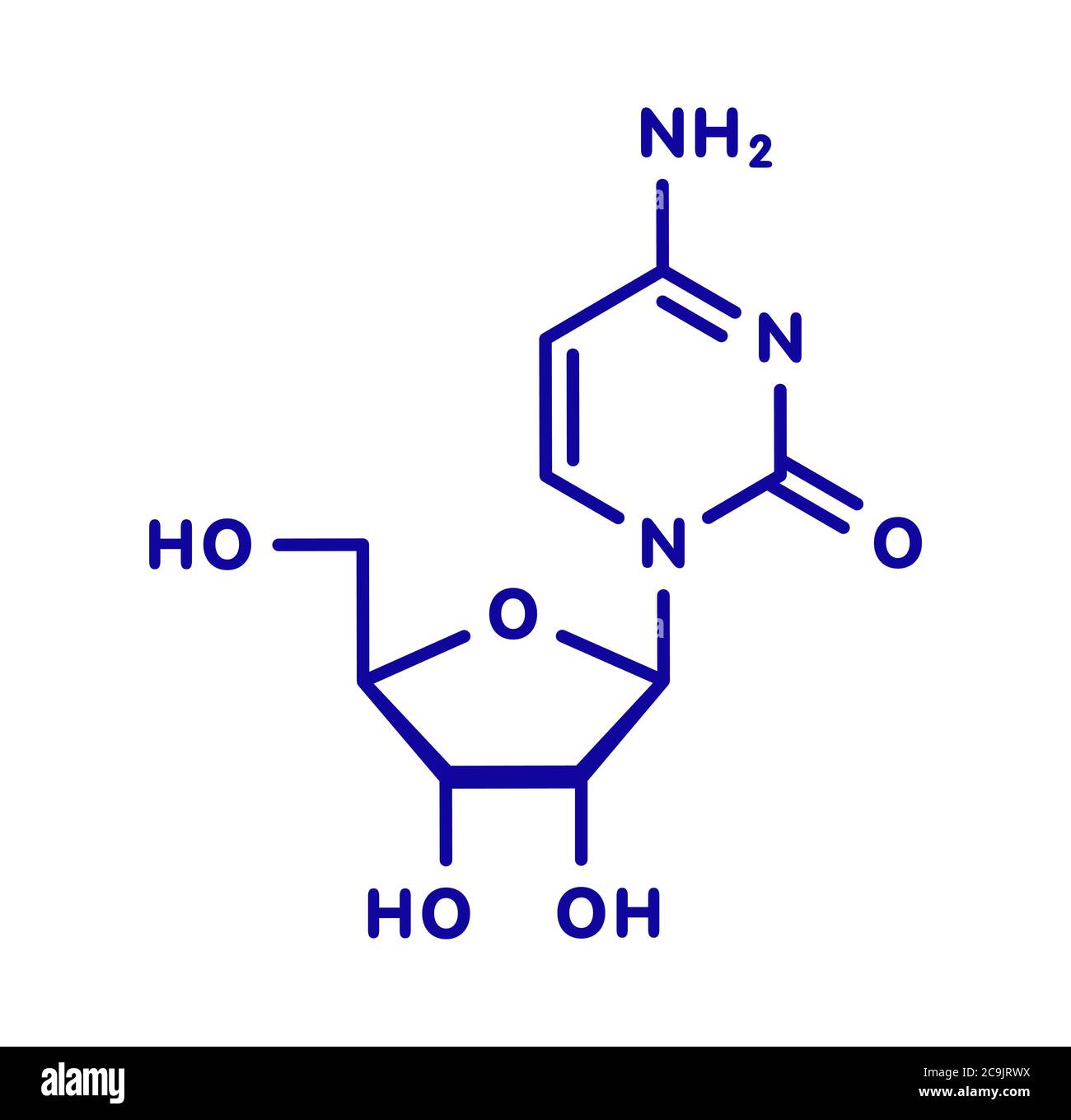 Cytidine RNA building block molecule. Blue skeletal formula on white ...