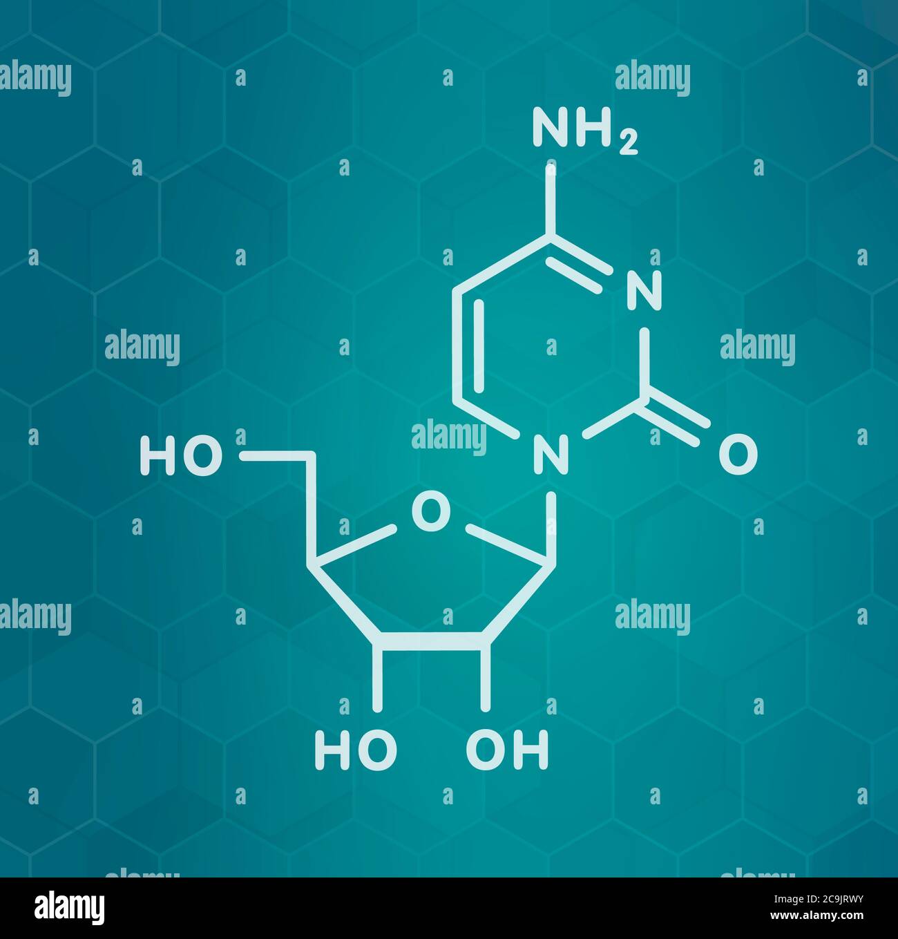 Cytidine RNA building block molecule. White skeletal formula on dark ...