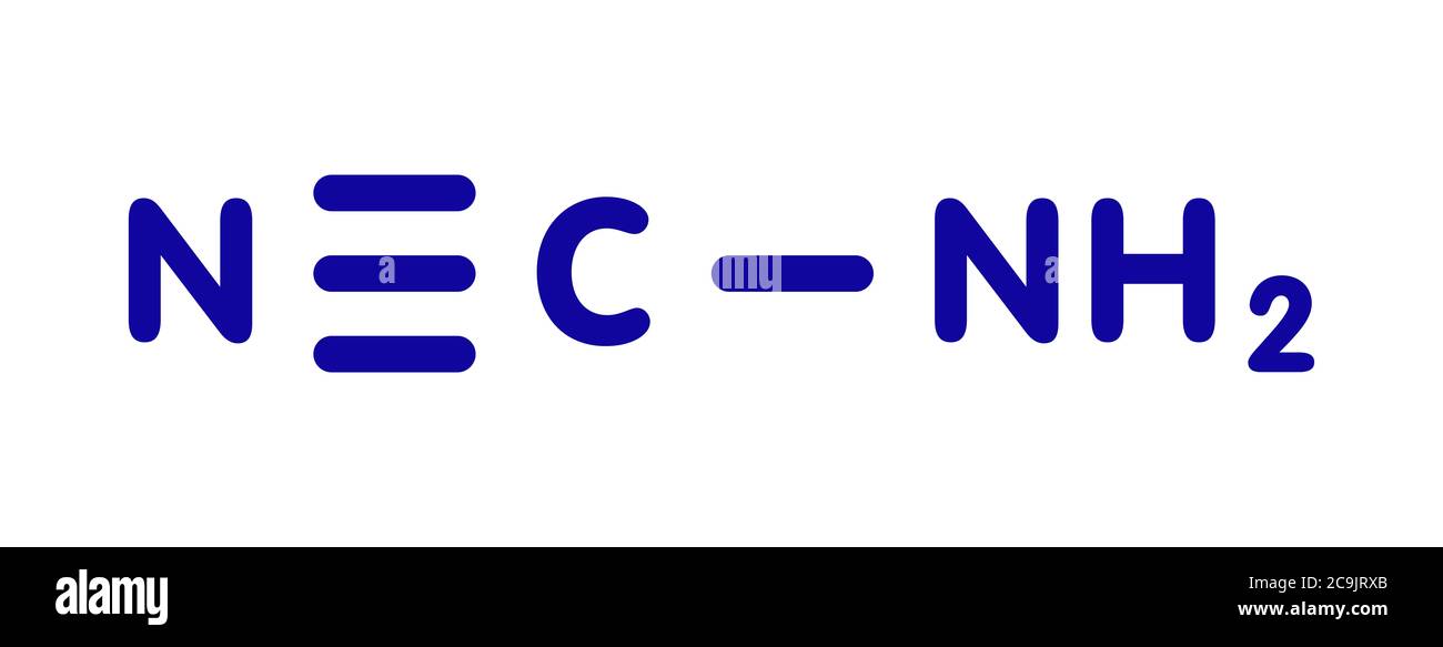 Cyanamide molecule. Used in agriculture and chemical synthesis. Blue ...
