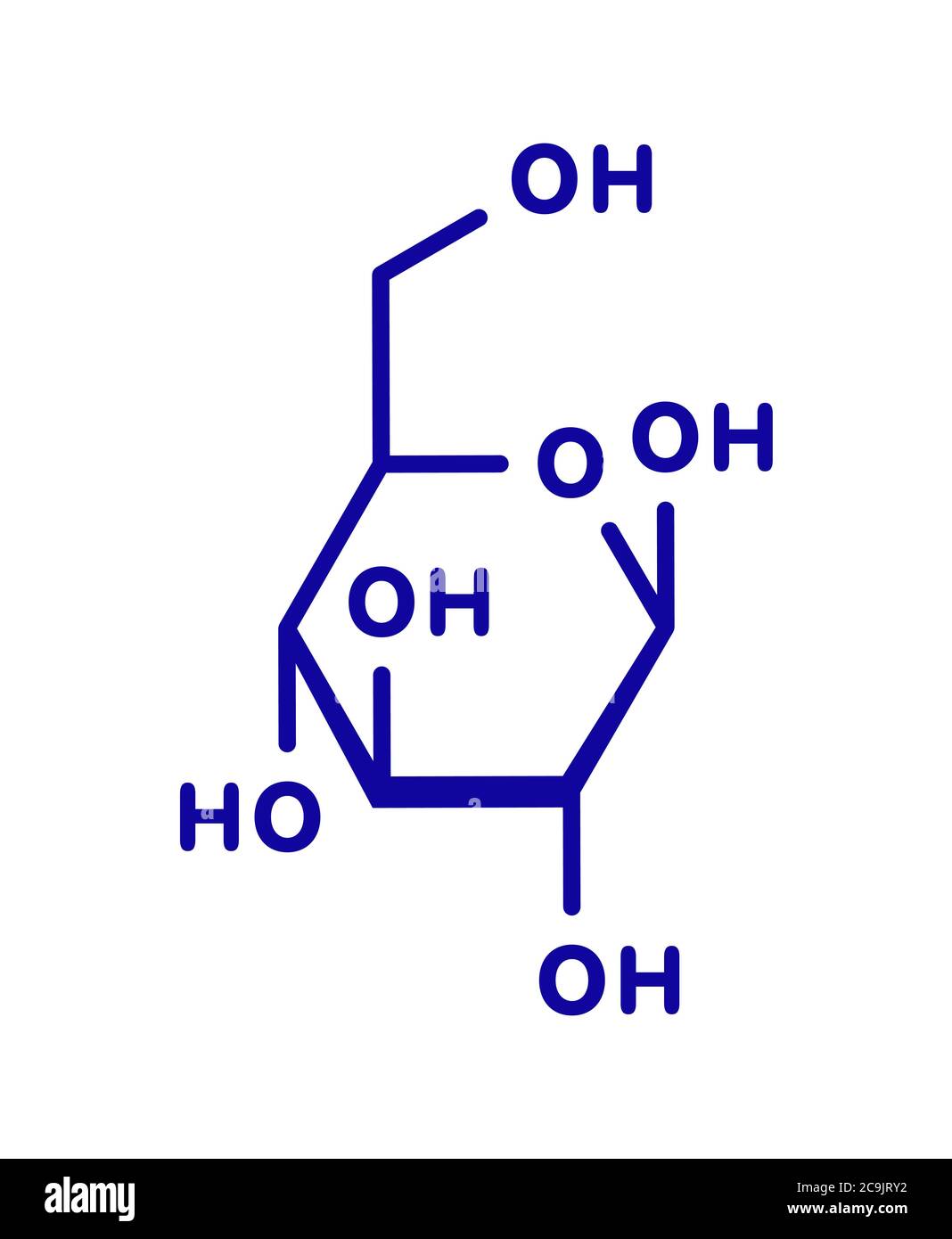 Glucose (dextrose, grape sugar) molecule (beta-D-glucopyranose form ...