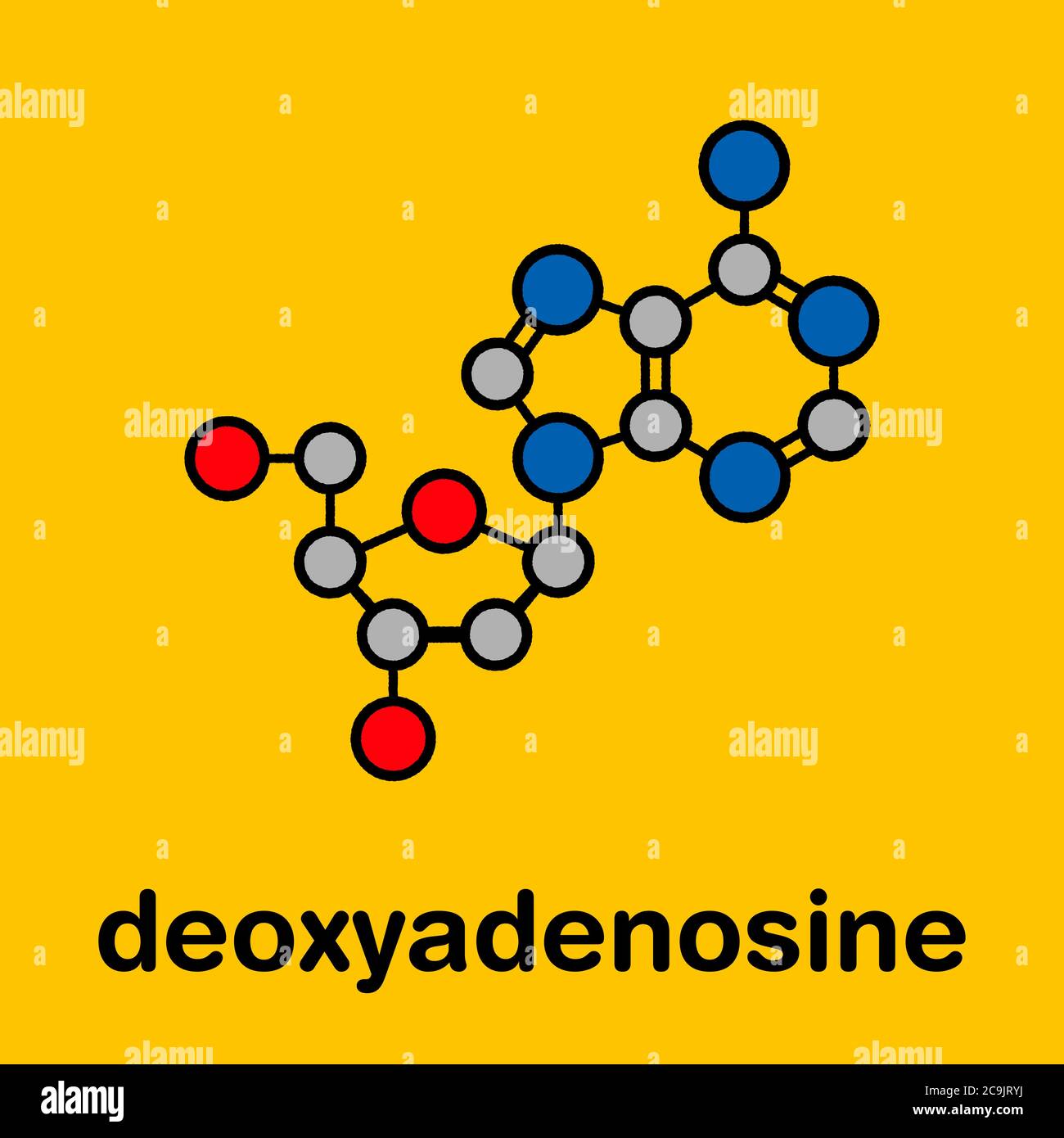 Deoxyadenosine (dA) nucleoside molecule. DNA building block. Stylized ...