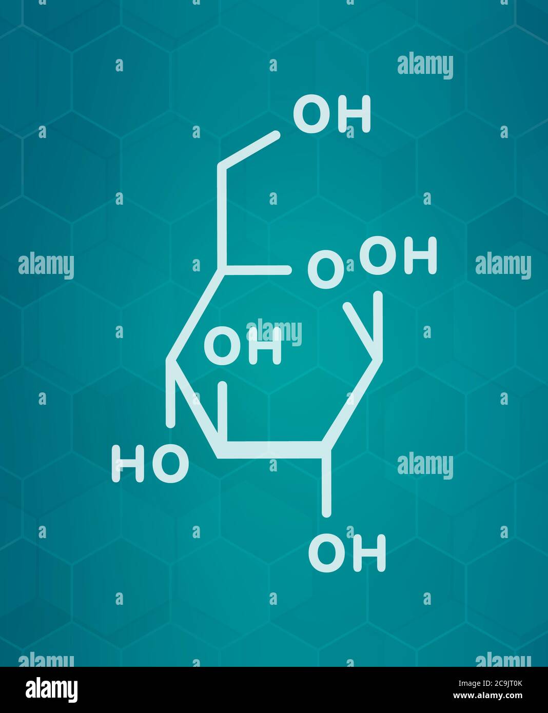 Glucose (dextrose, grape sugar) molecule (beta-D-glucopyranose form ...