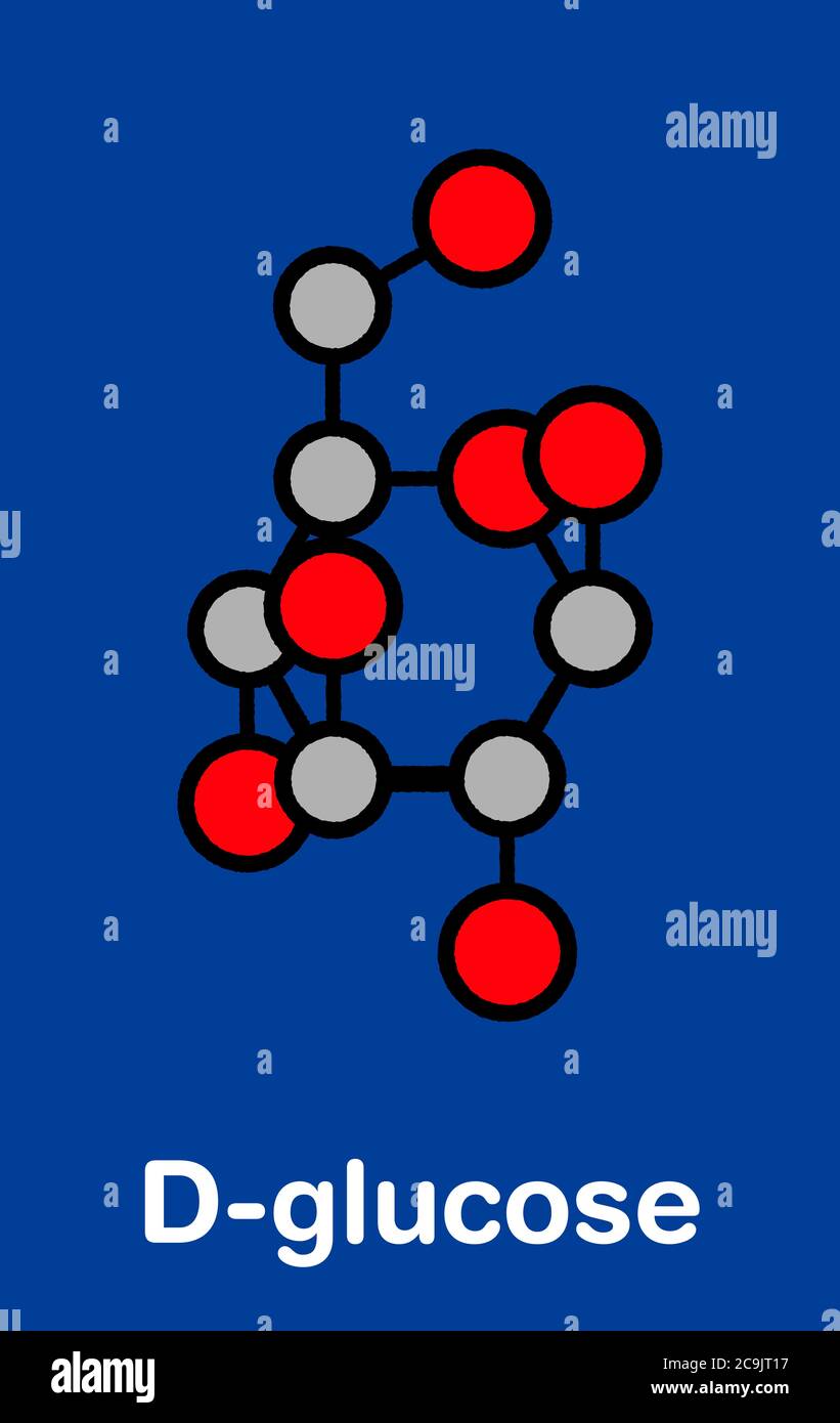 Glucose (dextrose, grape sugar) molecule (beta-D-glucopyranose form ...
