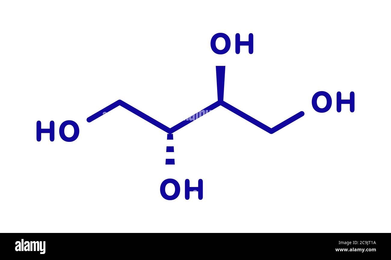 Erythritol non-caloric sweetener molecule. Blue skeletal formula on ...