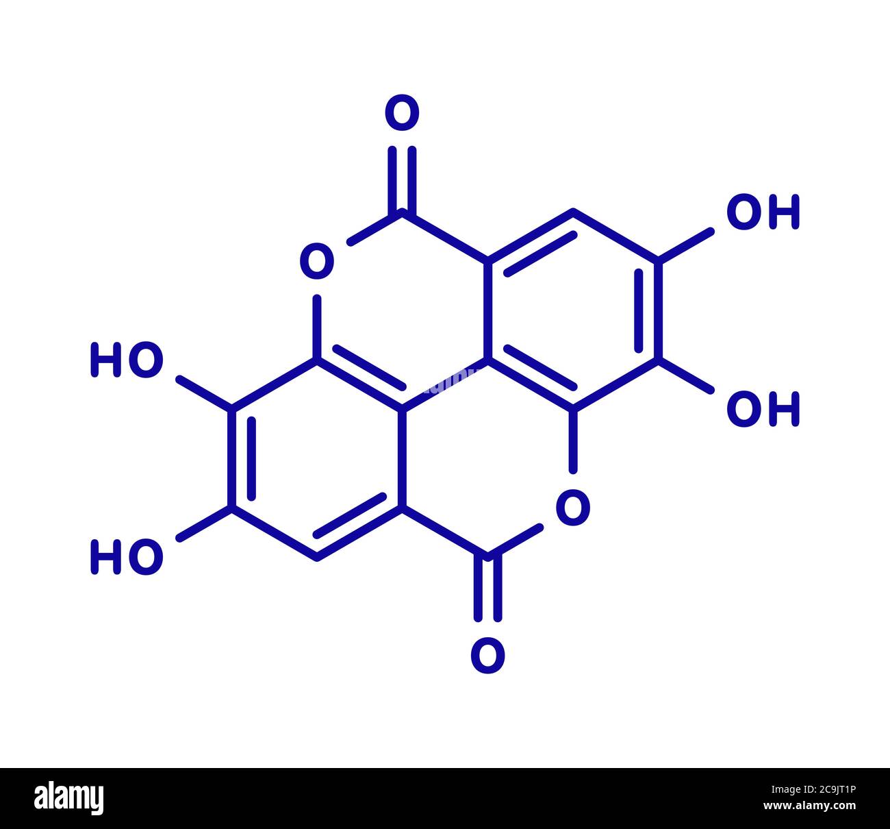 Ellagic acid dietary supplement molecule. Blue skeletal formula on ...