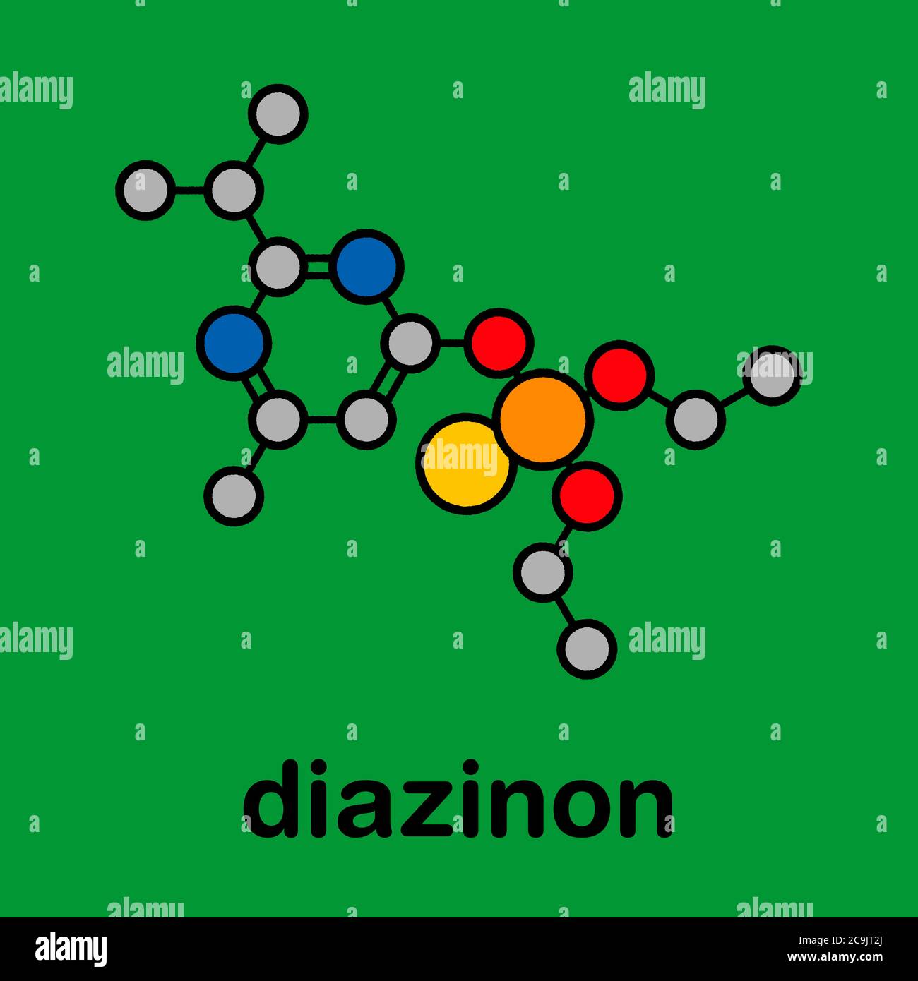 Diazinon (dimpylate) organophosphate insecticide molecule. Stylized ...