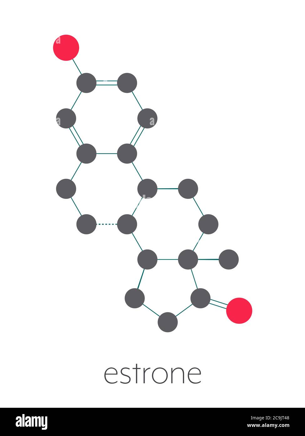 Estrone (oestrone) human estrogen hormone molecule. Stylized skeletal ...