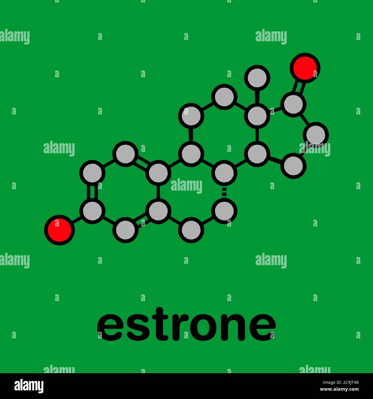 Estrone (oestrone) human estrogen hormone molecule. Stylized skeletal ...