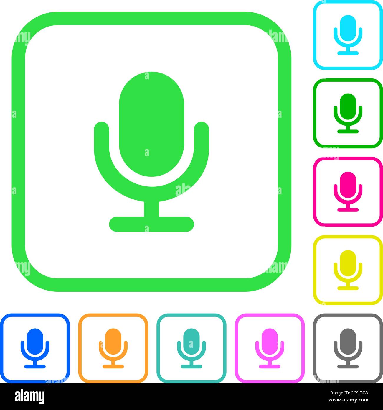 Single microphone vivid colored flat icons in curved borders on white ...