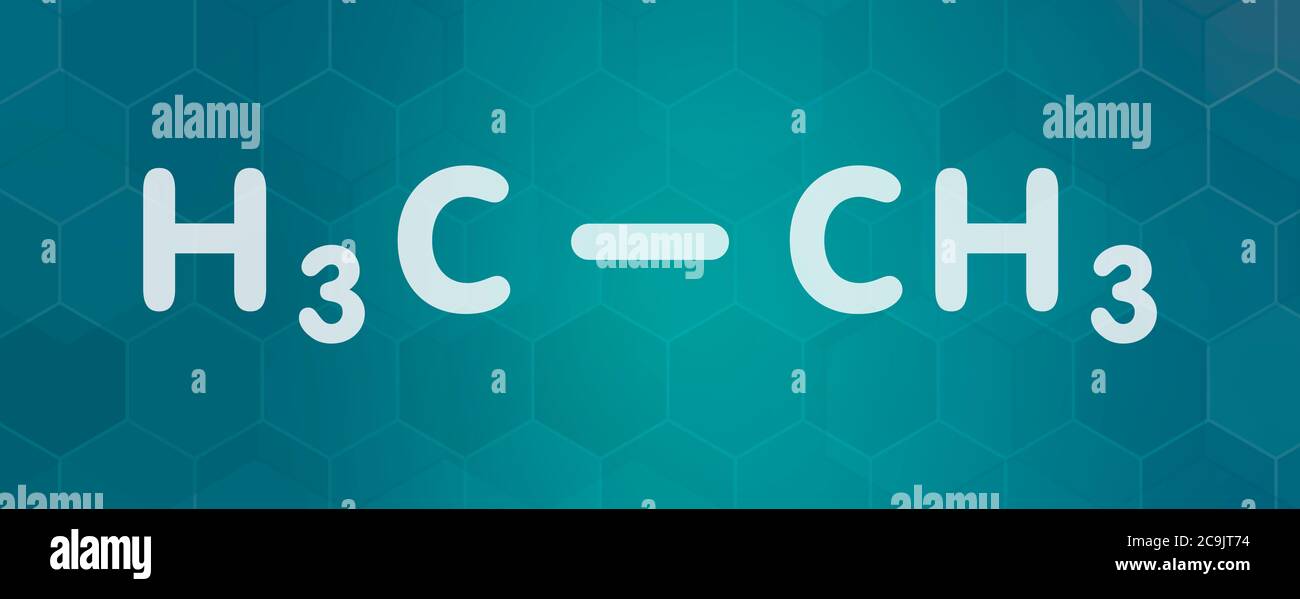 Ethane natural gas component molecule. White skeletal formula on dark ...