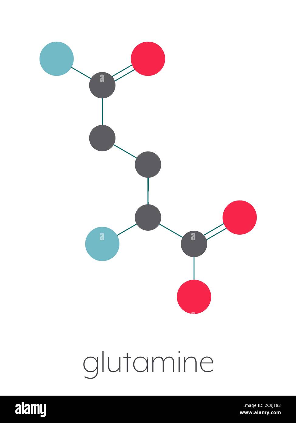 Glutamine (l-glutamine, Gln, Q) amino acid molecule. Stylized skeletal ...