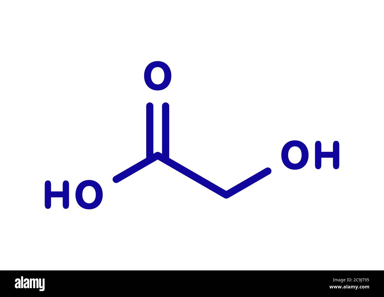 Glycolic acid (hydroacetic acid) molecule. Blue skeletal formula on ...