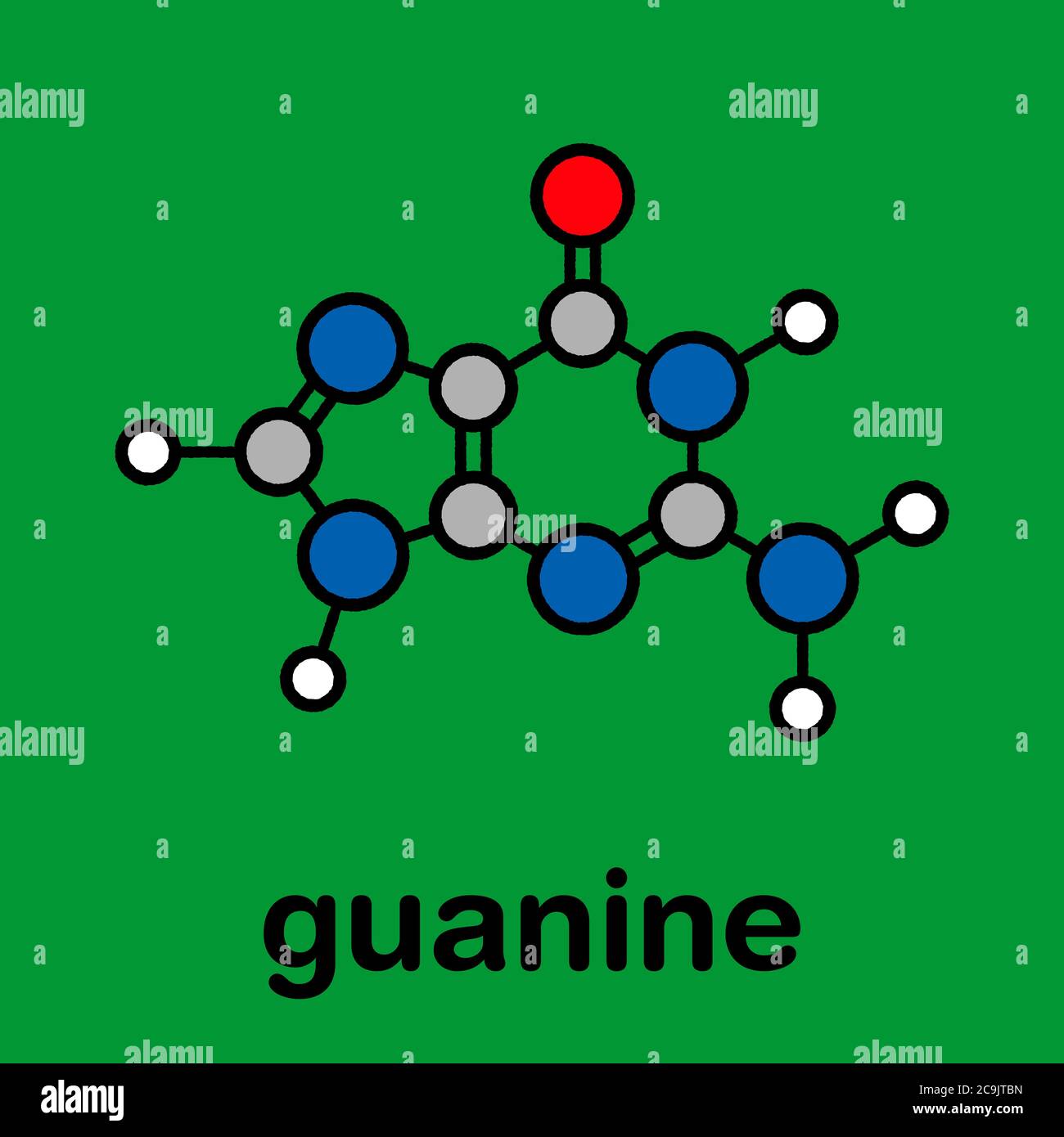 Guanine (G) purine nucleobase molecule. Base present in DNA and RNA ...
