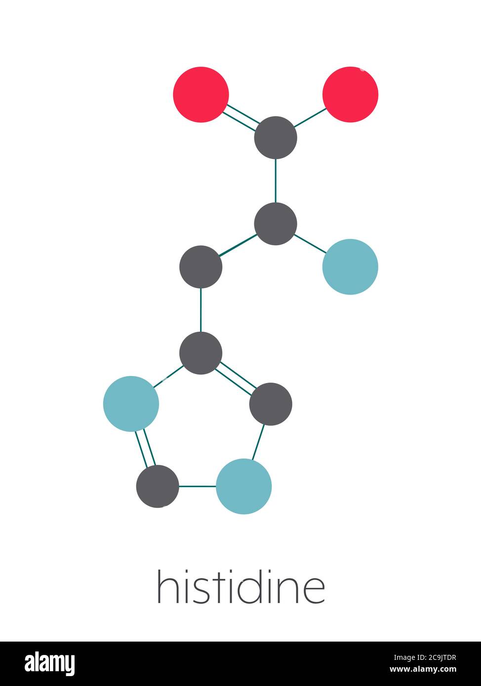 Histidine (l-histidine, his, H) amino acid molecule. Stylized skeletal ...