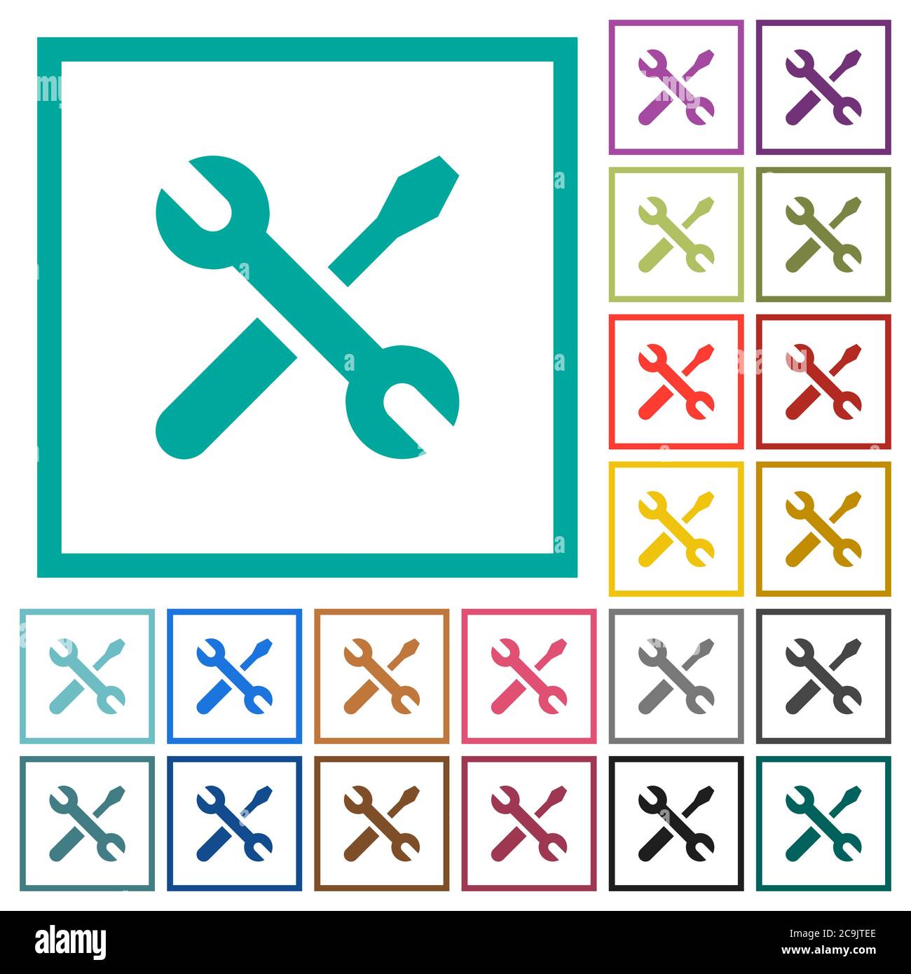 Maintenance flat color icons with quadrant frames on white background ...