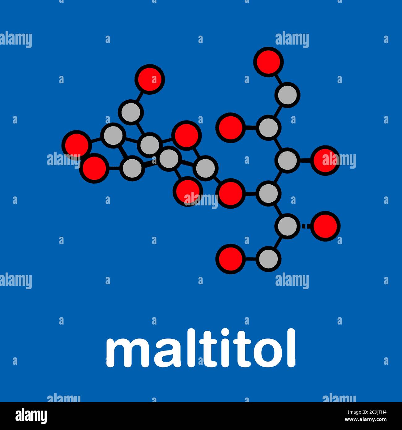 Maltitol sugar alcohol sweetener molecule. Stylized skeletal formula ...