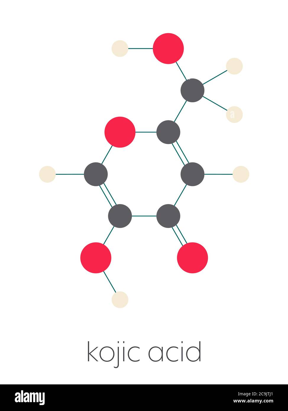 Kojic acid molecule. Used as food additive and for skin depigmentation ...