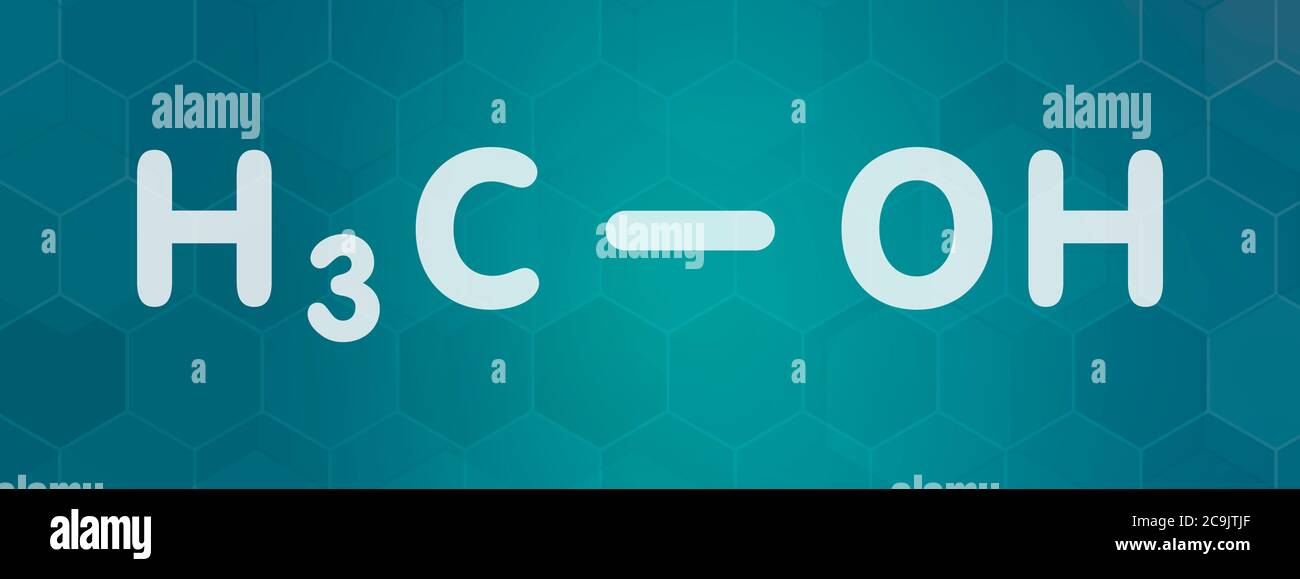 Methanol (methyl alcohol, MeOH) molecule. Highly toxic. White skeletal ...