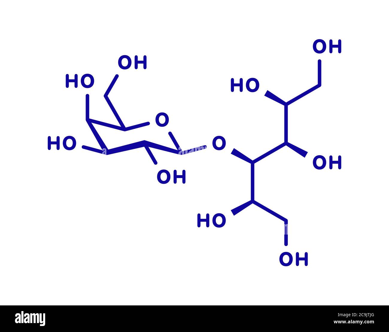 Lactitol sweetener and laxative molecule. Blue skeletal formula on ...