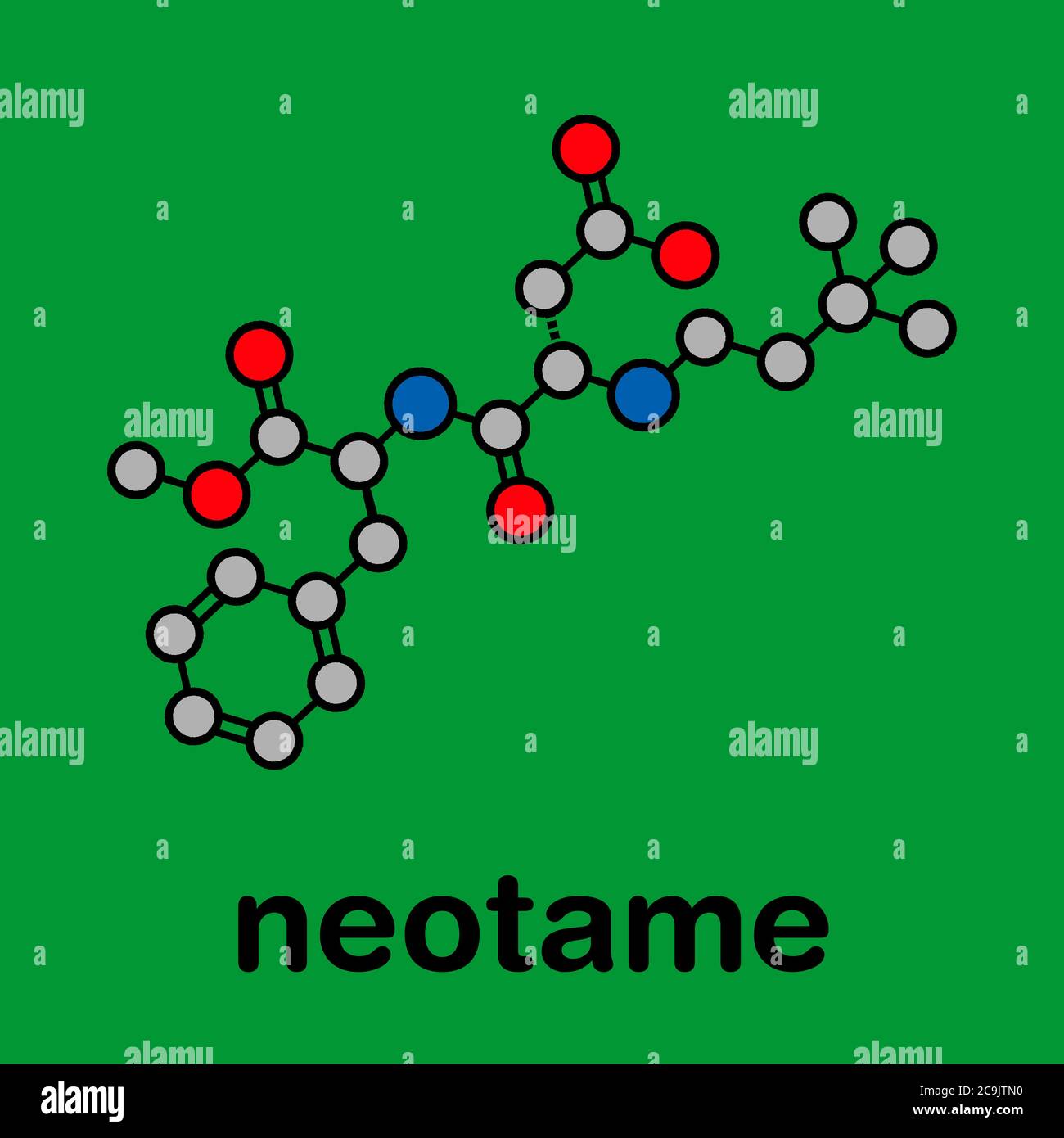 Neotame (E961) sugar substitute molecule. Stylized skeletal formula ...