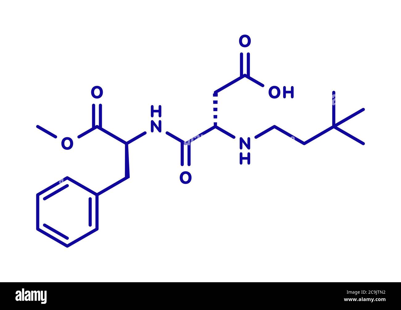 Neotame (E961) sugar substitute molecule. Blue skeletal formula on ...