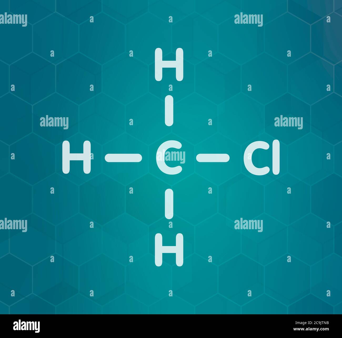 Chloromethane (methyl chloride) molecule. White skeletal formula on ...