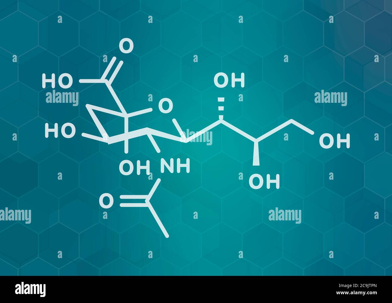 Sialic acid (N-acetylneuraminic acid, Neu5Ac, NANA) molecule. White ...