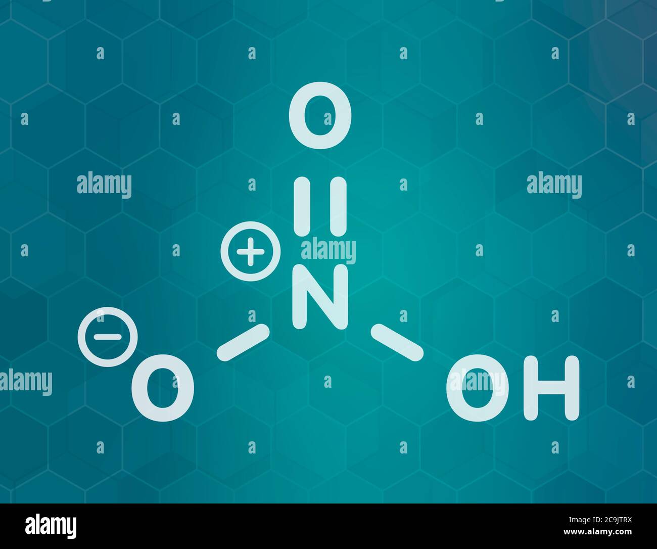 Nitric acid (HNO3) strong mineral acid molecule. Used in production of ...