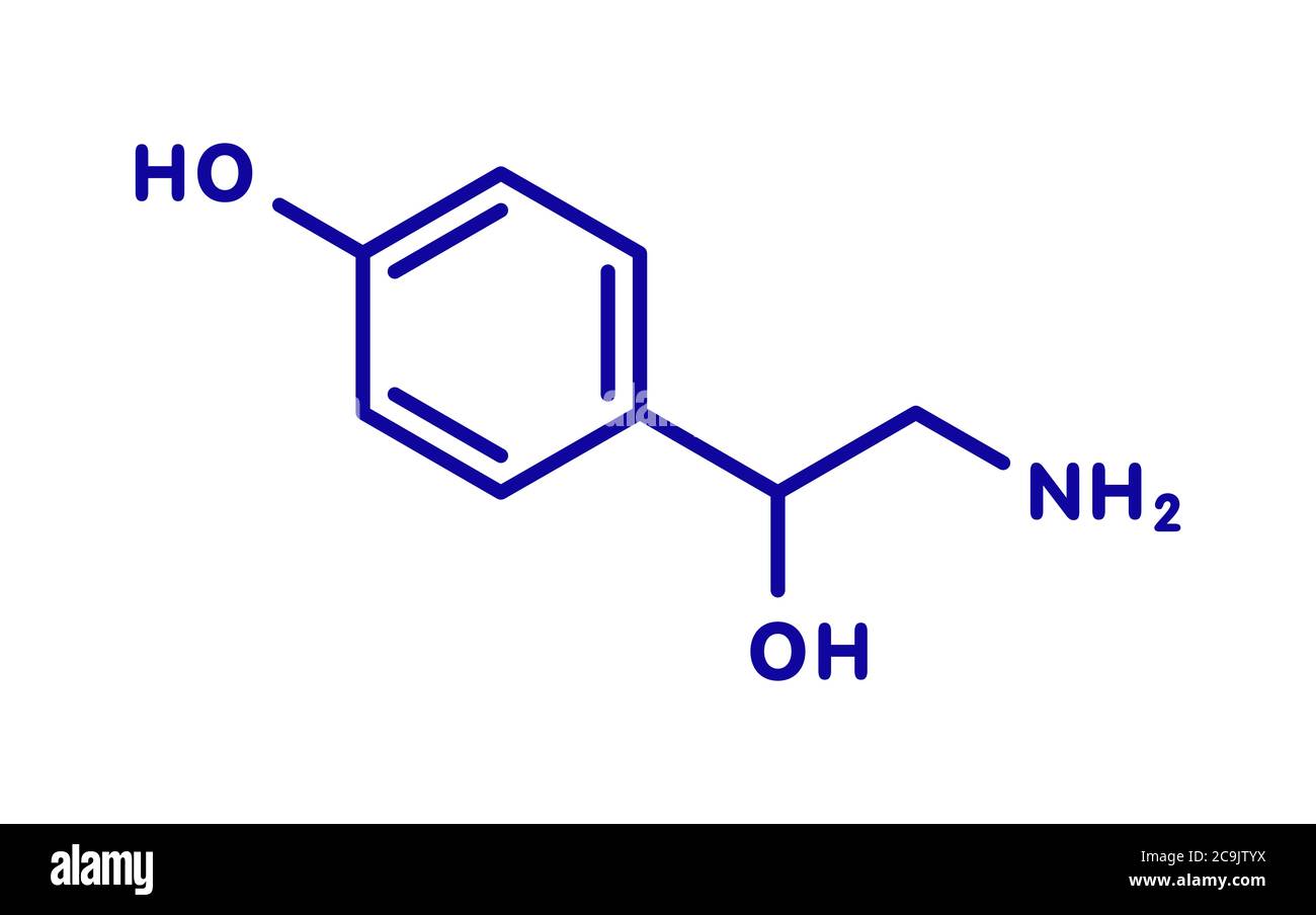 Octopamine stimulant drug molecule (sympathomimetic agent). Blue ...