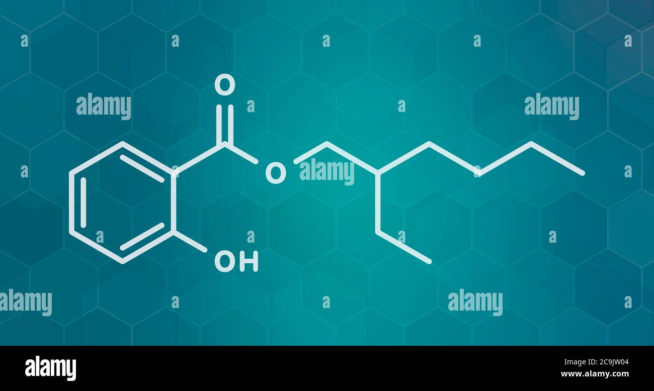 Octyl salicylate (octisalate) sunscreen molecule (UV filter). White ...