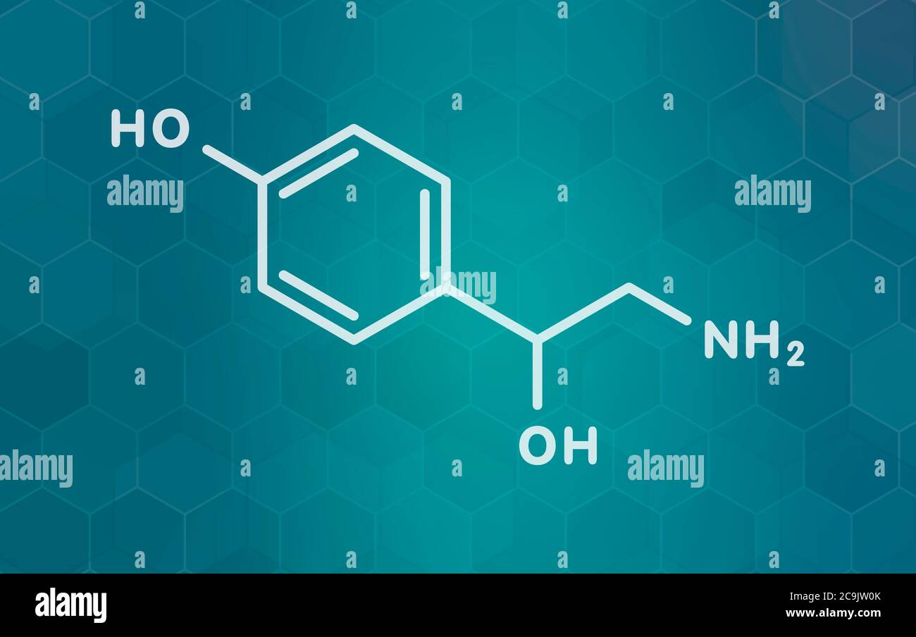 Octopamine stimulant drug molecule (sympathomimetic agent). White ...