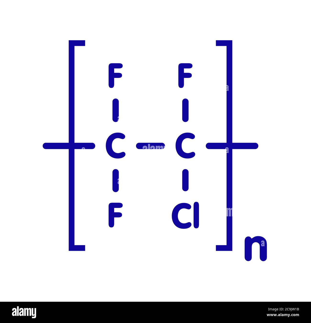 Polychlorotrifluoroethylene (PCTFE) polymer, chemical structure ...