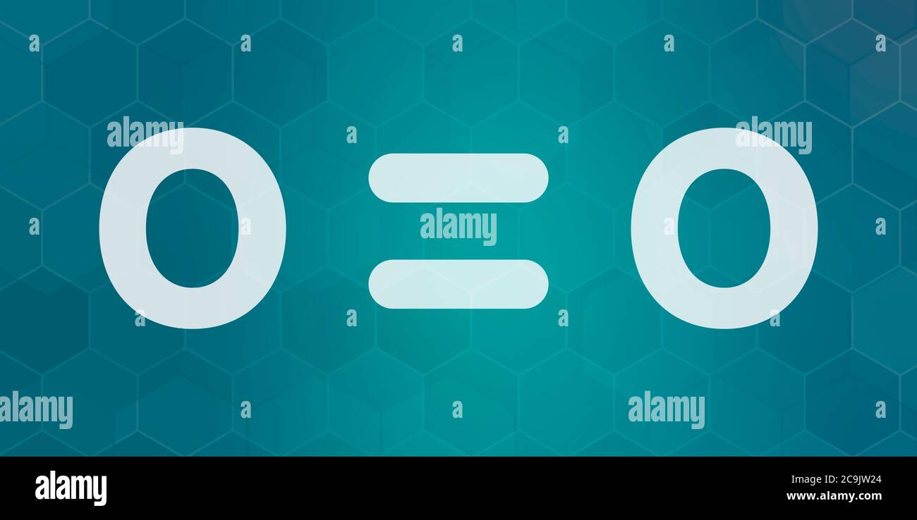 Elemental oxygen (O2) molecule. White skeletal formula on dark teal ...