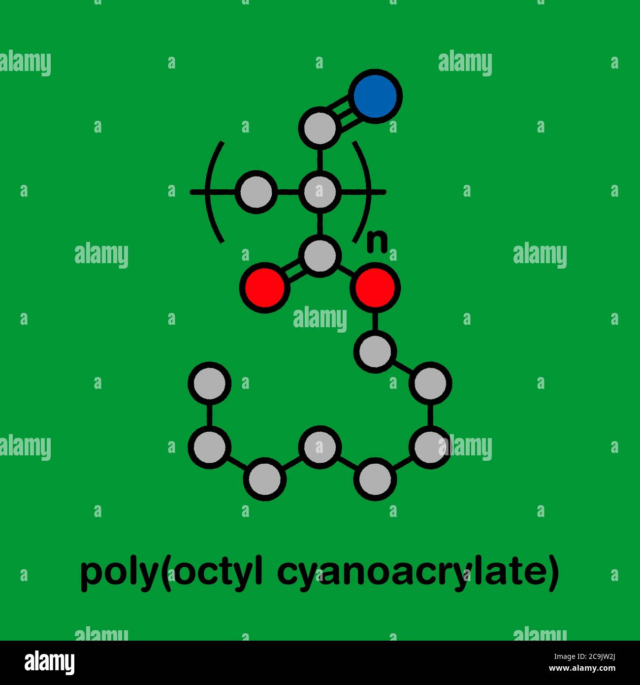 Poly(octyl cyanoacrylate) polymer, chemical structure. Polymerized (set ...