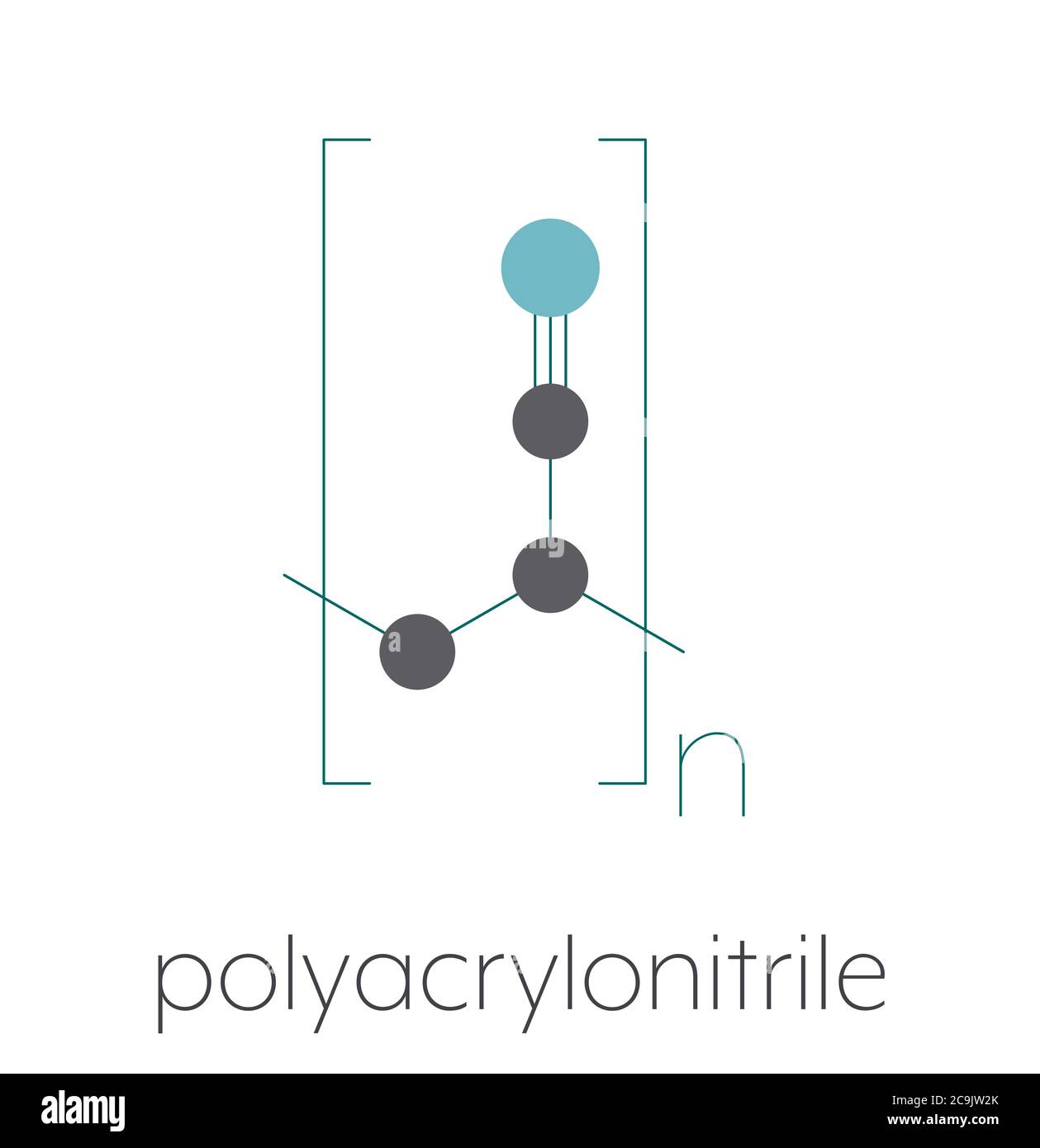 Polyacrylonitrile (PAN) polymer, chemical structure. Stylized skeletal ...