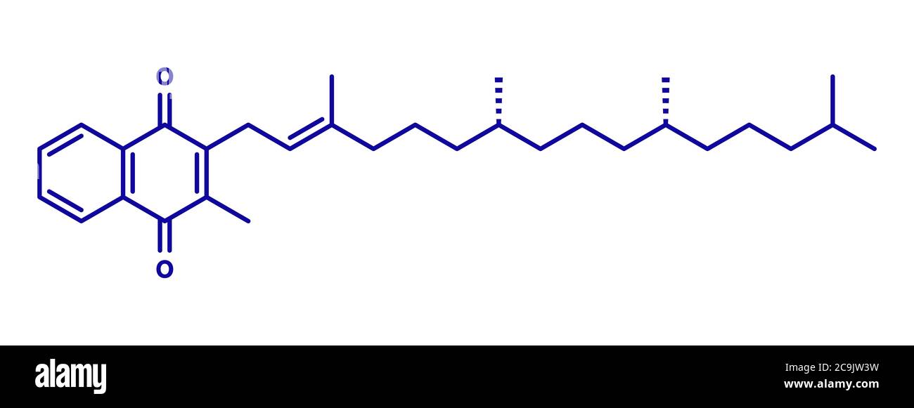 Vitamin K (K1, phylloquinone, phytomenadione) molecule. Blue skeletal ...