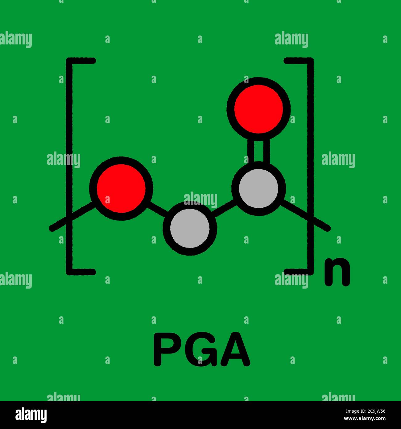 Polyglycolide (PGA) biodegradable polymer. Stylized skeletal formula ...