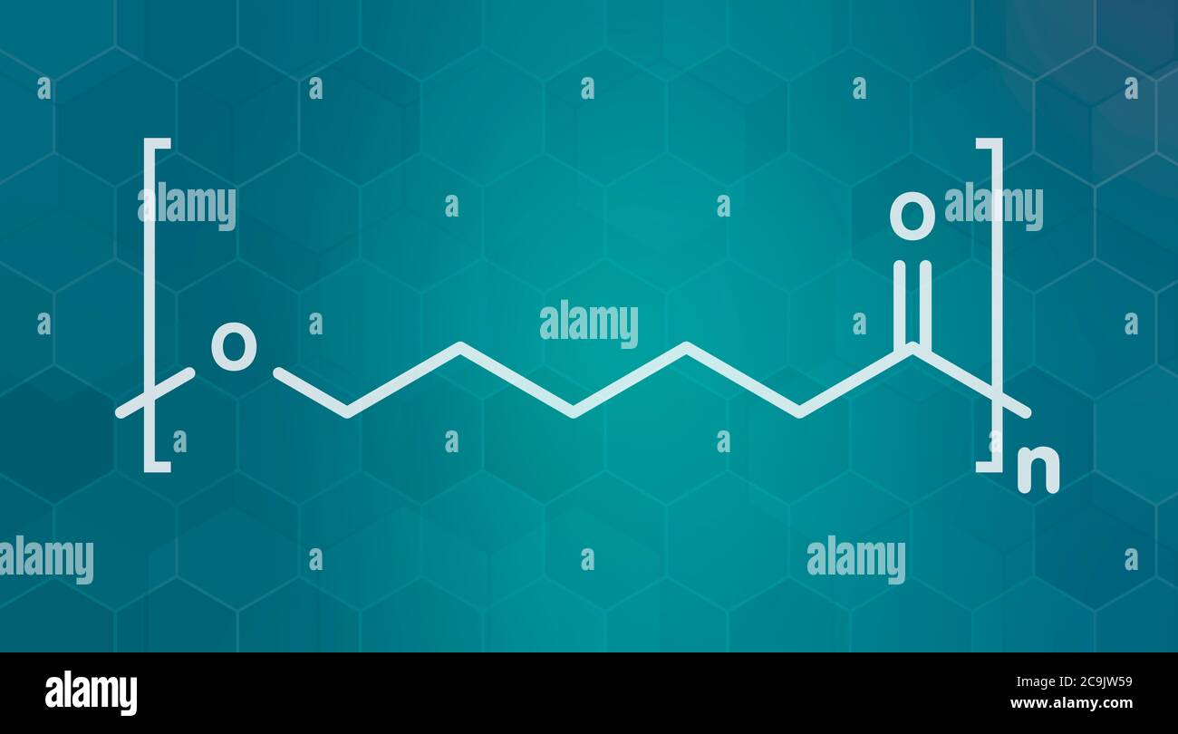 Polycaprolactone (PCL) biodegradable polyester, chemical structure ...