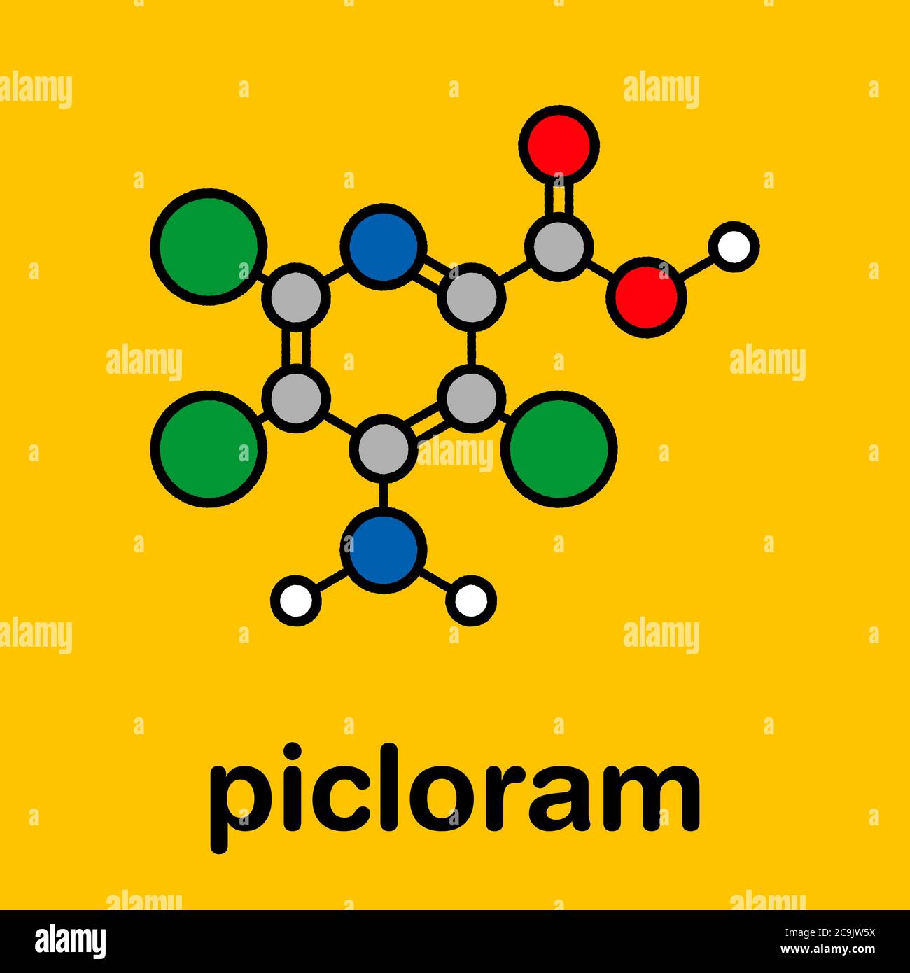 Picloram herbicide molecule. Stylized skeletal formula (chemical ...