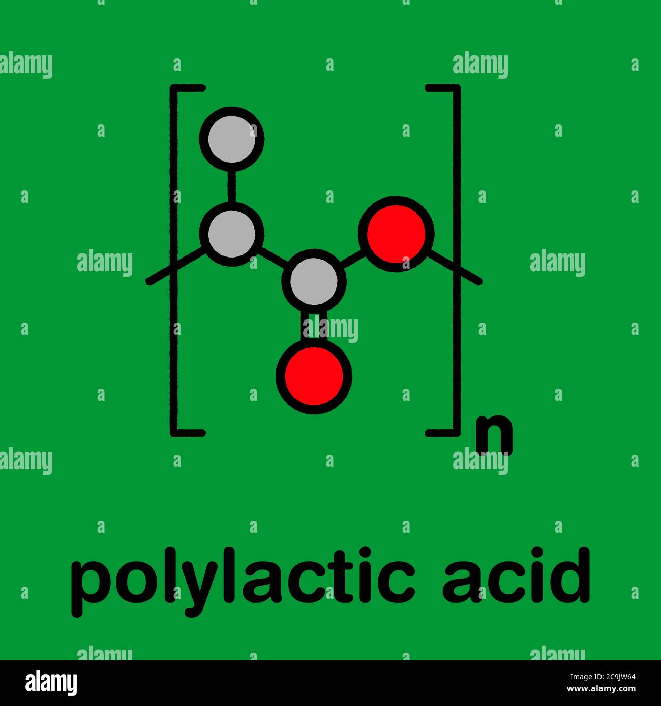 Polylactic acid (PLA, polylactide) bioplastic, chemical structure. Stylized skeletal formula ...