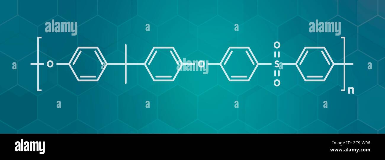 Polysulfone, basic chemical structure. White skeletal formula on dark ...